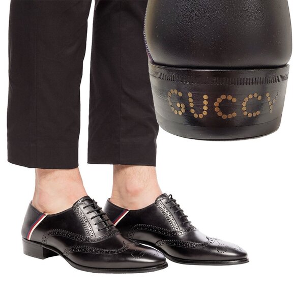 Gucci | Shoes | Gucci Shoes Mens Black Leather Brogue Sylvie Web Lace ...